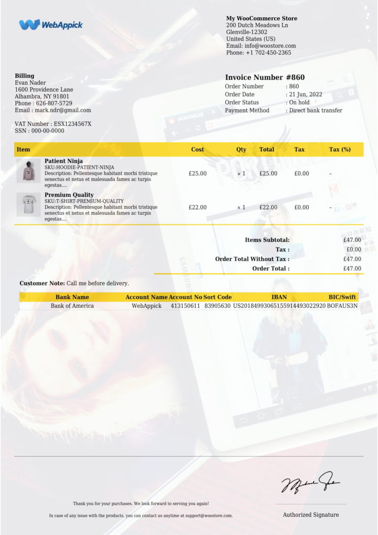 Create Custom Invoices For Woocommerce