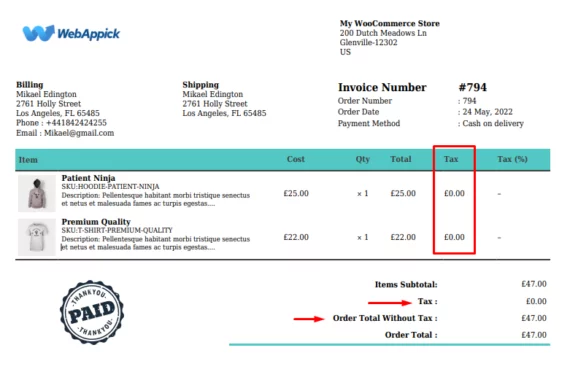 How to Add Tax in WooCommerce Invoice - WebAppick